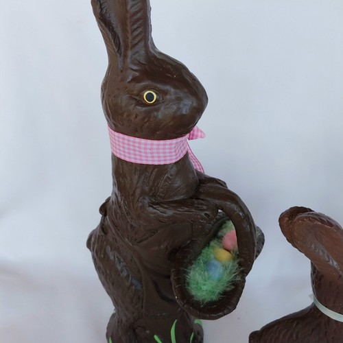 3 Easter Chocolate Bunny Rabbits Faux Foil Statues Figurines Decoration ...
