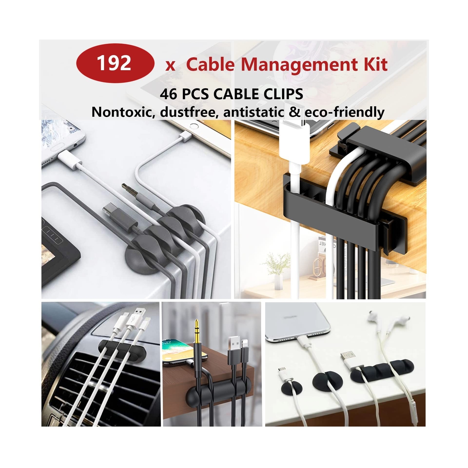 Cord Management Organizer Kit 4 Cable Sleeve Split with 41Self Adhesive ...