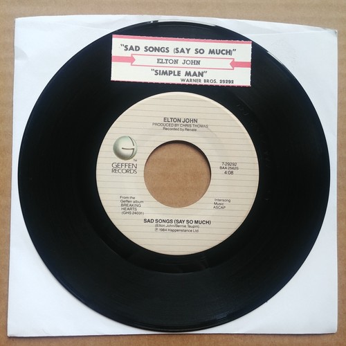 ELTON JOHN Sad Songs Say So Much 45 7" POP ROCK Record Vinyl Geffen ...