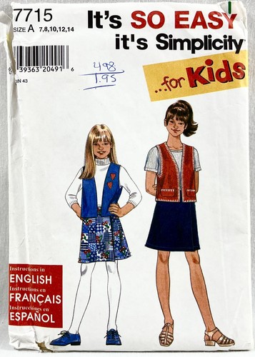 1997 Simplicity Sewing Pattern 7715 Girls Vest & Skirt Size 7-14 ...
