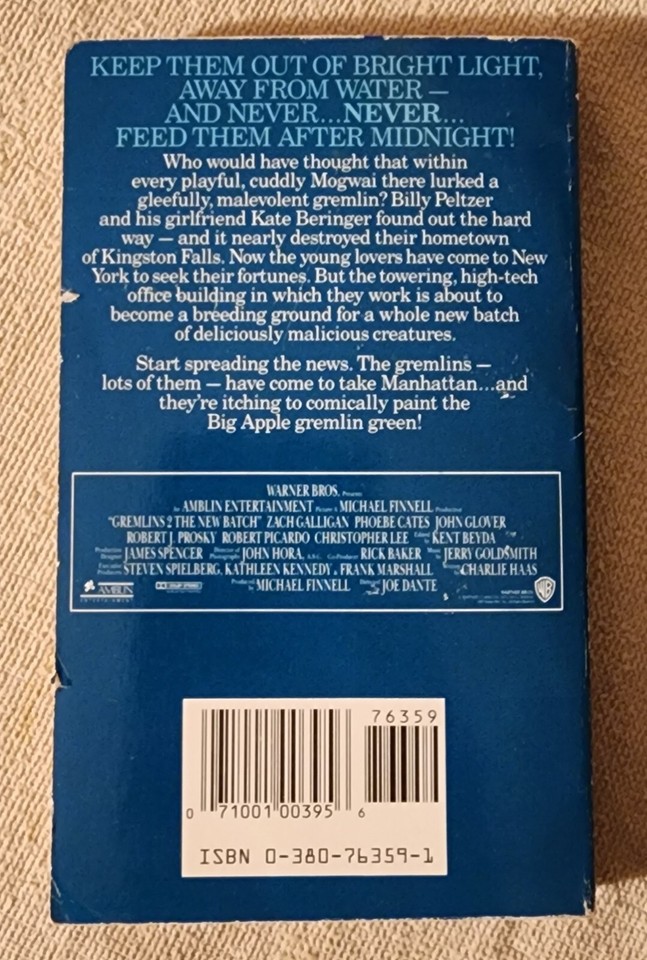 Gremlins 2 The New Batch by David Bischoff 1990 Paperback Movie Tie-In ...