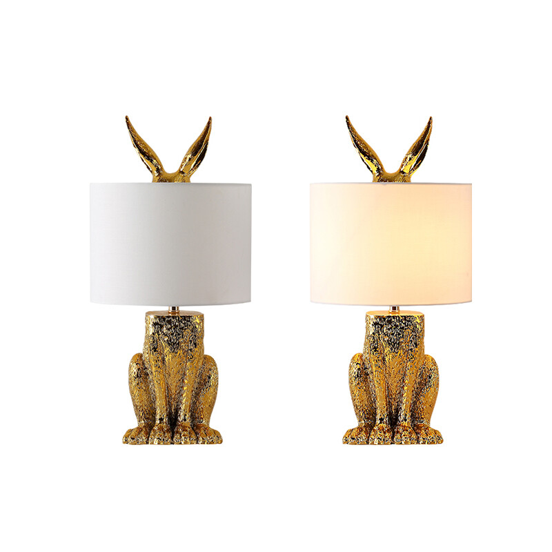 Gold Resin Rabbit Table Light Bedside Lamp Modern Hotel Kid's Standing ...