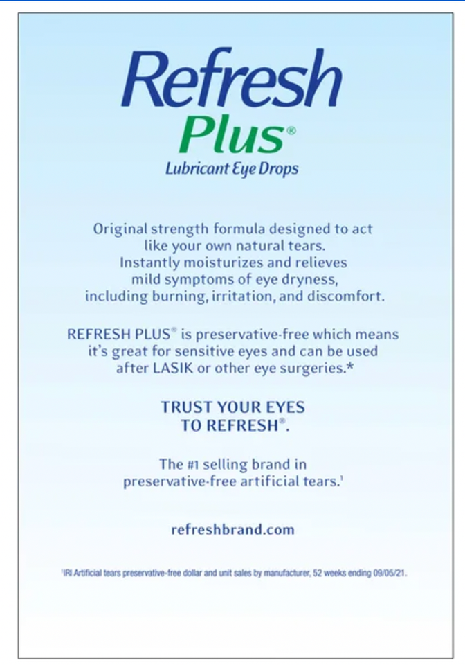 Refresh Plus Preservative-Free Lubricant Eye Drops, 100 Single Use EX ...