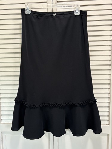 Black A-Line Ruffle Detail Midi Skirt Elastic Waist Size Large No Tag ...