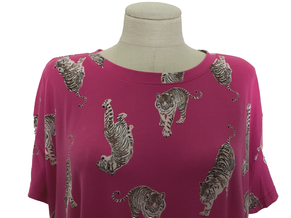JOYSPUN SLEEPSHIRT Pink Tigers Print Knit Knee Length GOWN Sz 2X/3X* | eBay