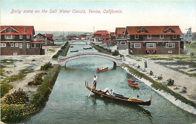 c1906 Postcard Dailt Scene on the Salt Water Canals, Venice CA showing ...