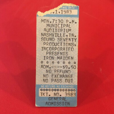 1983 Iron Maiden Ticket Stub - Nashville - August 1, 1983 | eBay