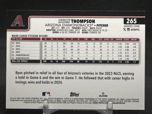 2025 Topps Series 1 Spring Training Foil Ryan Thompson Diamondbacks ...