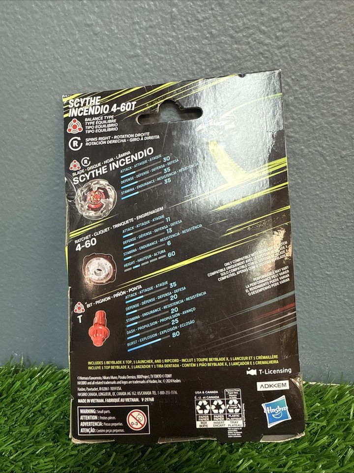 Hasbro Beyblade X Scythe Incendio 4-60T With Launcher & Ripcord - NEW ...