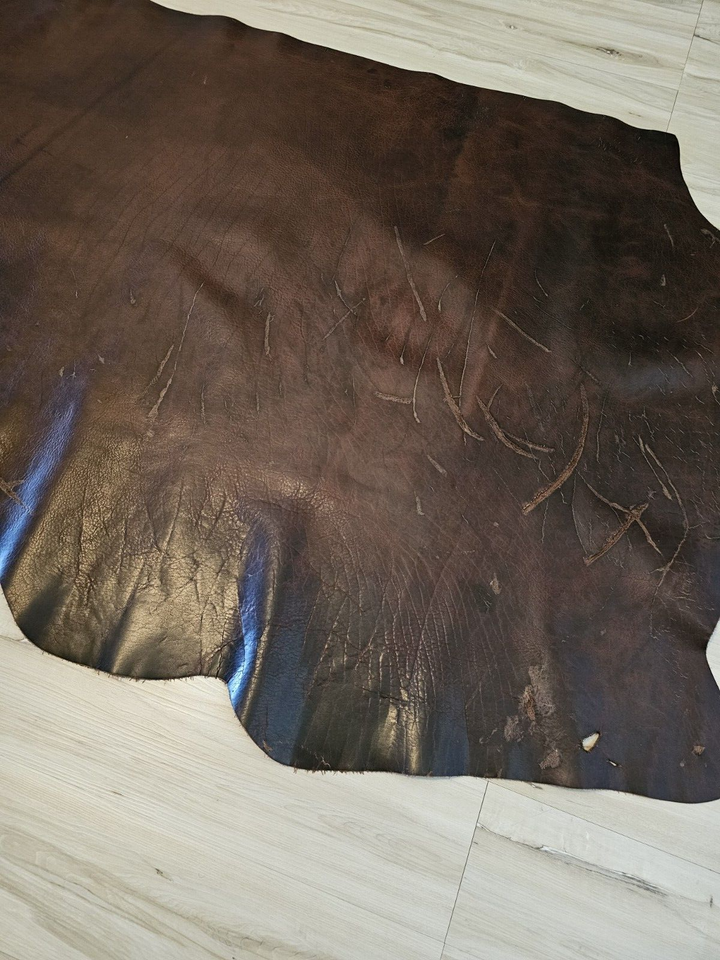5-6oz DARK BROWN BISON LEATHER HIDE SIDE FULL GRAIN MEDIUM SOFT PULL-UP ...