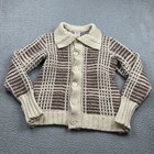 St Michael Sweater Womens Small Check Chunky Knit Wool Cardigan Made In ...