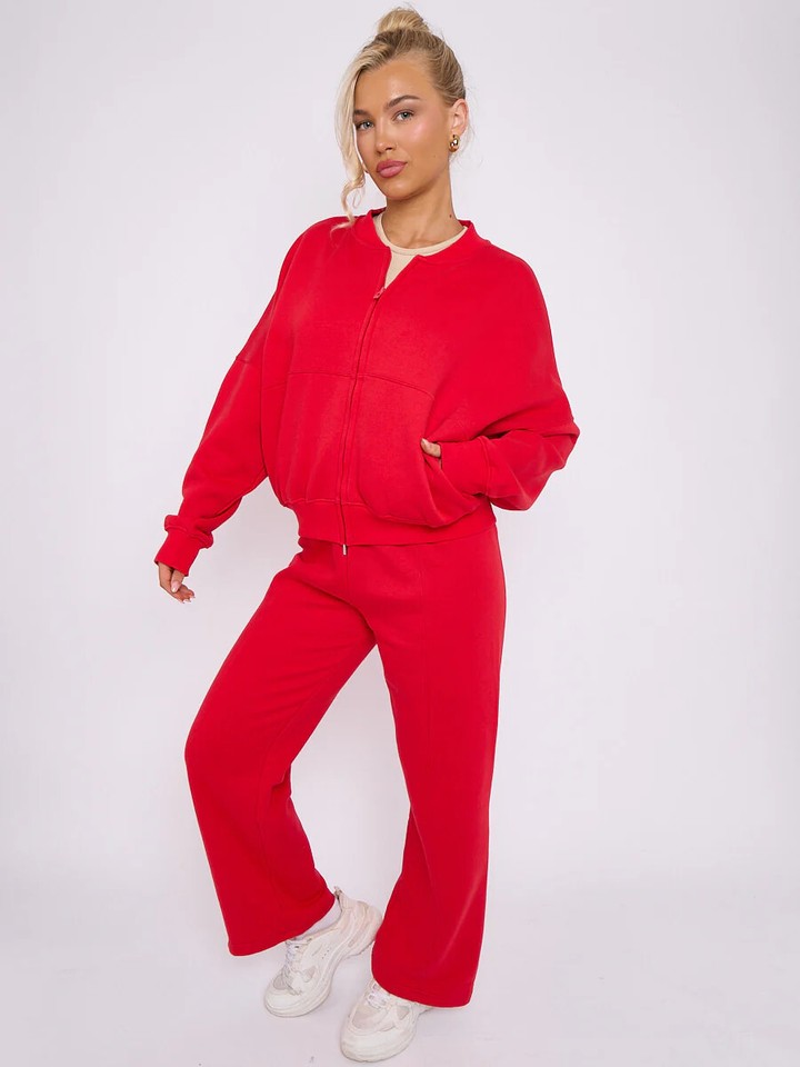 Women Bomber Oversize Baggy 2 Piece Lounge Wear Casual Set Ladies Suit ...