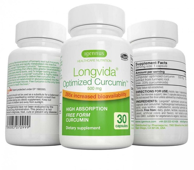 Longvida Optimized Curcumin Supplement 500 MG 285x Bioavailability ...