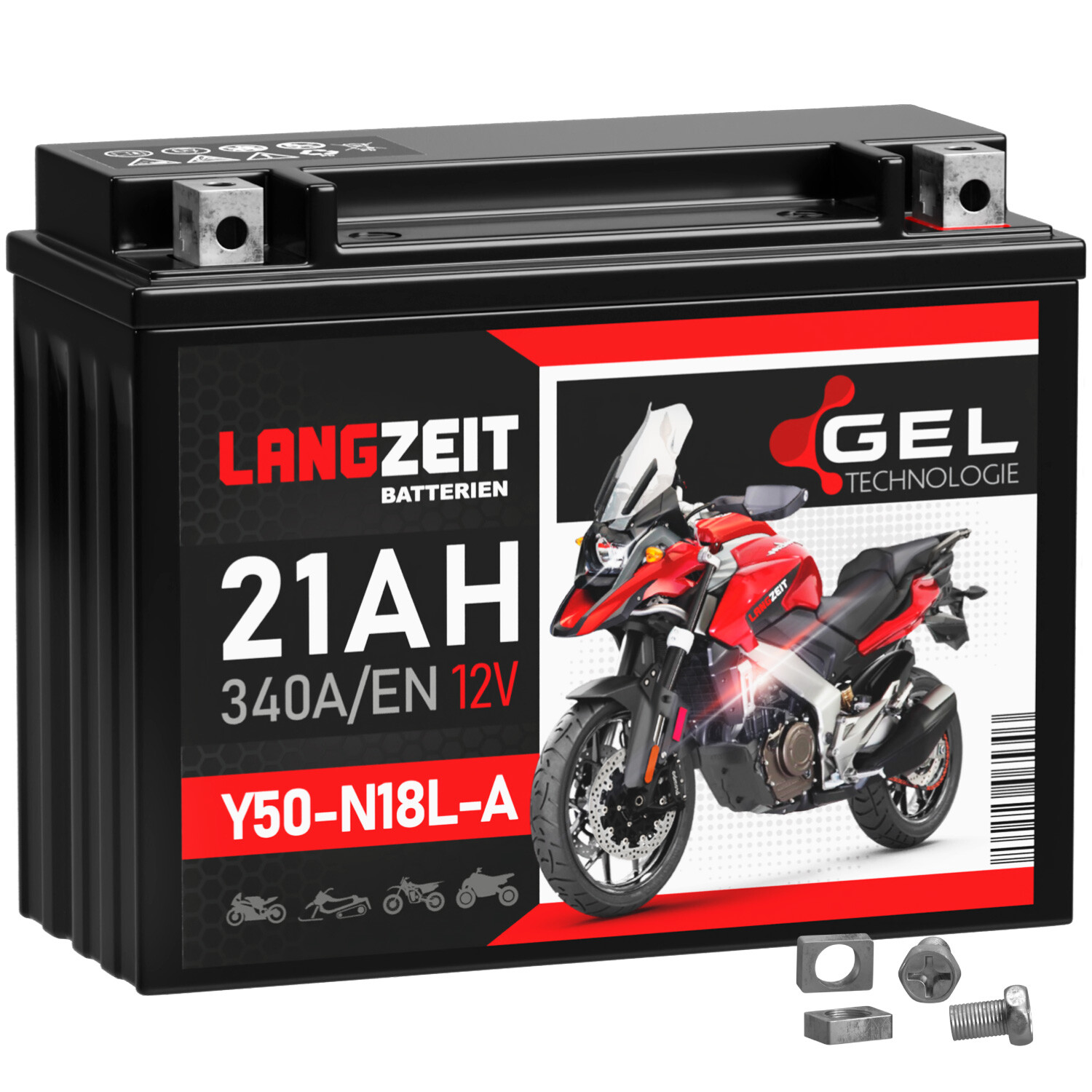 Langzeit Y50-N18L-A GEL Motorradbatterie 21Ah 12V 52012 C50-N18L-A ...