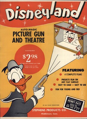 1954 PAPER AD 2 PG Disneyland Auto Magic Picture Gun Theatre Donald ...