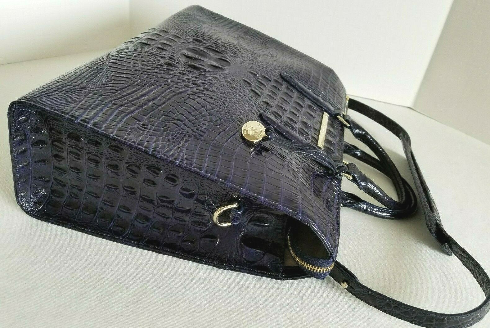 🌹Brahmin Business Tote Croc Ink Navy Brief Case Leather Travel Work Bag ...