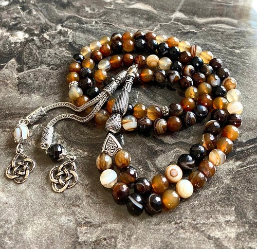 REAL Brown Agate Aqeeq Islamic Prayer 99 beads, Tasbih 99, Misbaha ...