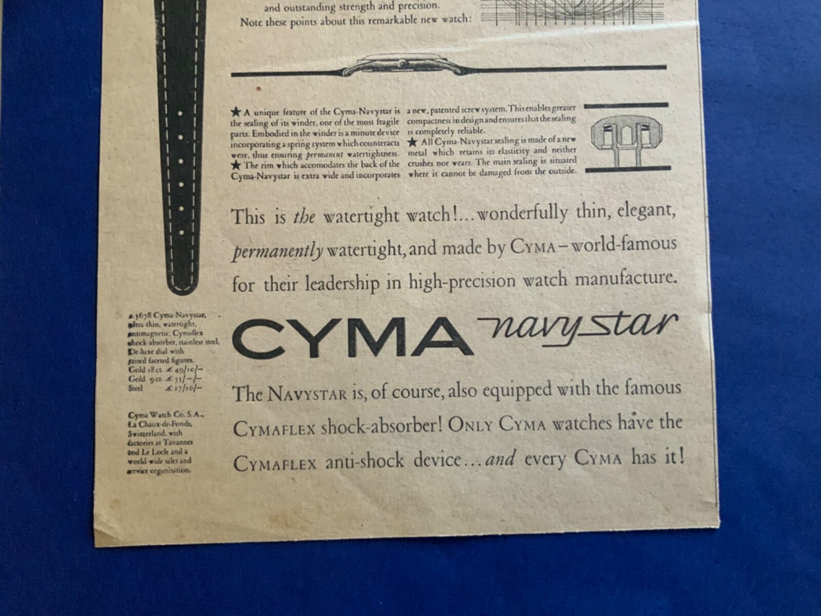 1956 Original Vintage Australian Ad: Cyma Navystar Watches | eBay