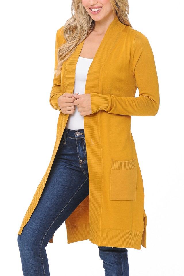 Women's Classic Casual Solid Open Front Sweater Knit Long Length ...