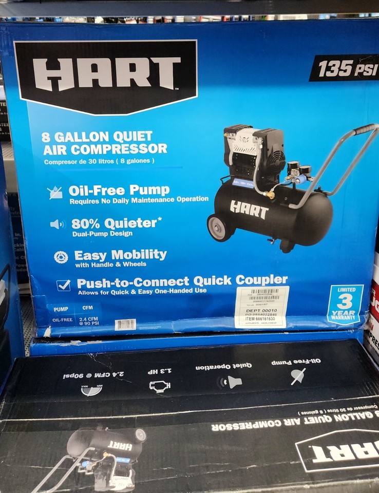 HART Black 135 PSI Oil-Free Electric Air Compressor 8 gal | eBay