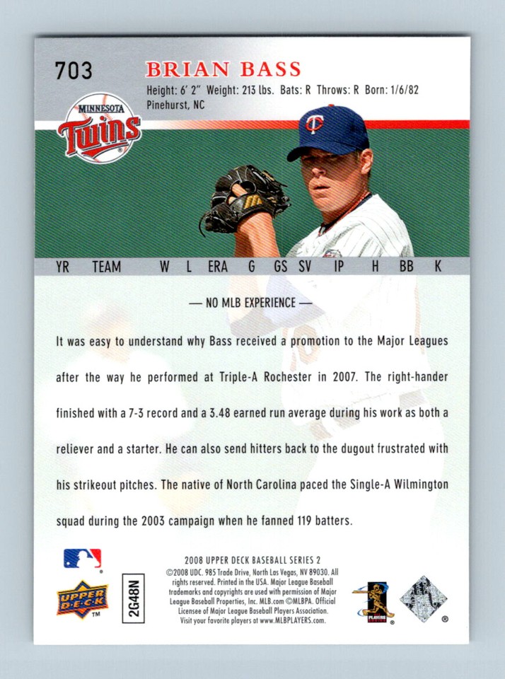 2008 Upper Deck #703 Brian Bass Minnesota Twins Rookie | eBay