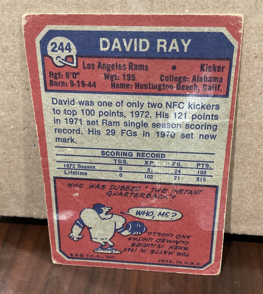 DAVID RAY 1973 TOPPS FOOTBALL CARD #244 - LOS ANGELES RAMS | eBay