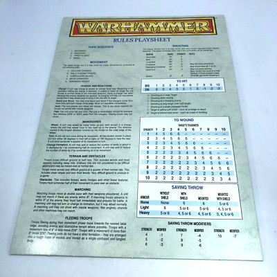 Classic Warhammer Rules Playsheet Card - Warhammer Fantasy X4 | eBay UK