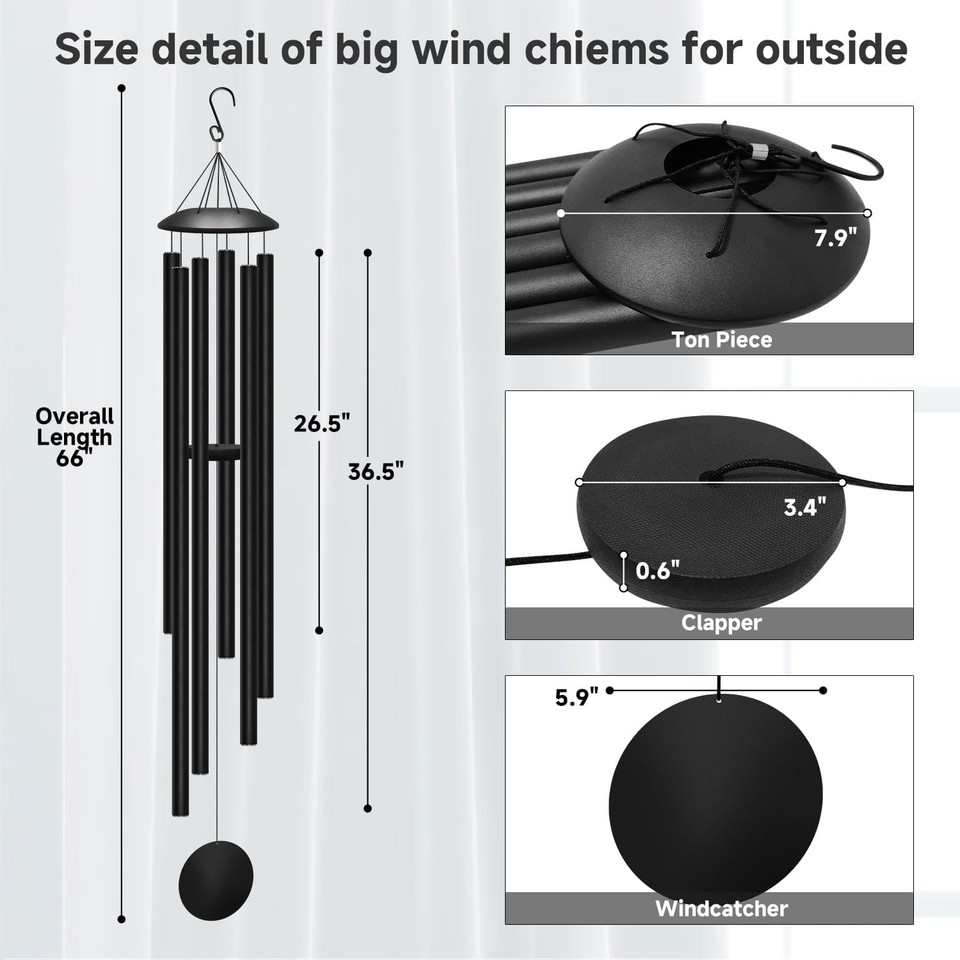 66 Extra Large Wind Chimes for Outside Deep Tone 6 Tubes | eBay