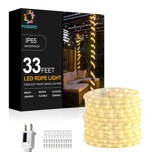 33FT 360 LED Rope Lights Outdoor - Connectable Waterproof Flexible Tube ...