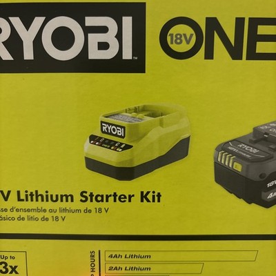 RYOBI ONE+ 18V Lithium-Ion Starter Kit with 4.0 Ah & 2.0 Ah Battery ...