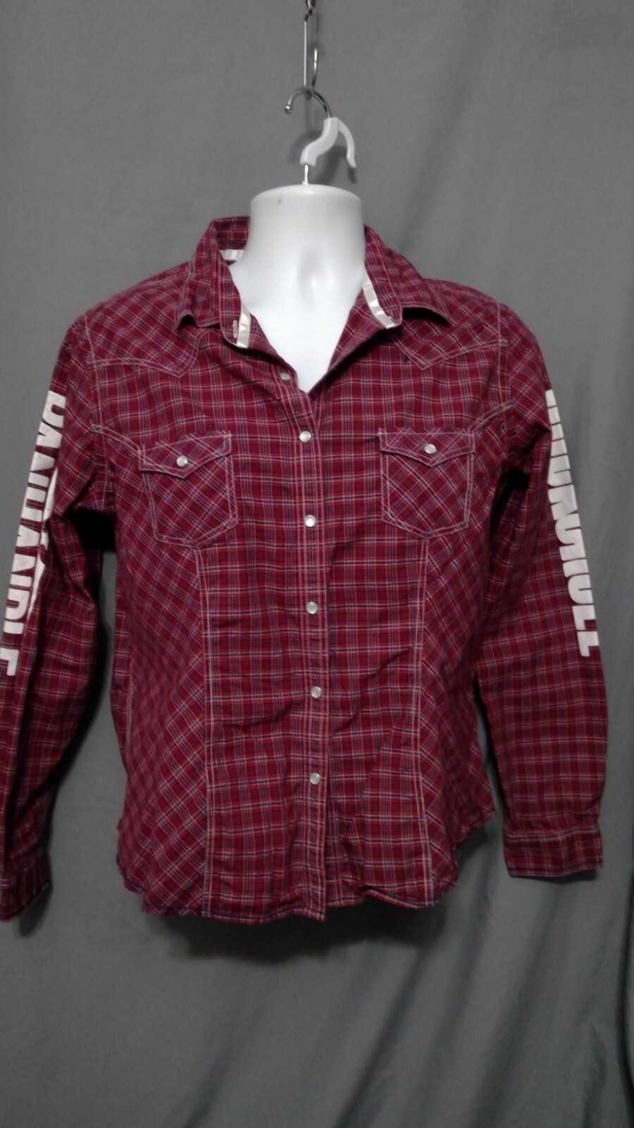 Panhandle Slim Womans western rodeo shirt Fitted, sz L red/burg plaid ...