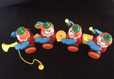 Vintage 70s 15” Pull Along Rolling 4 Clown Band Toddler Toy By Blue-Box ...