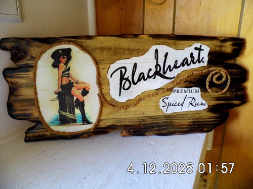 Handmade Rustic Wooden Black Heart Premium Spiced Rum Pirate Winch Sign ...