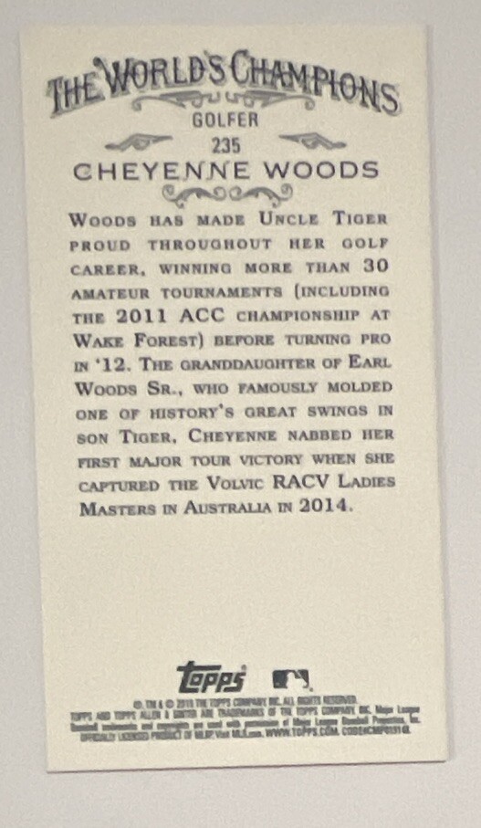 Cheyenne Woods 2016 Topps Allen & Ginter X Mini #235 Golfer Niece Of ...