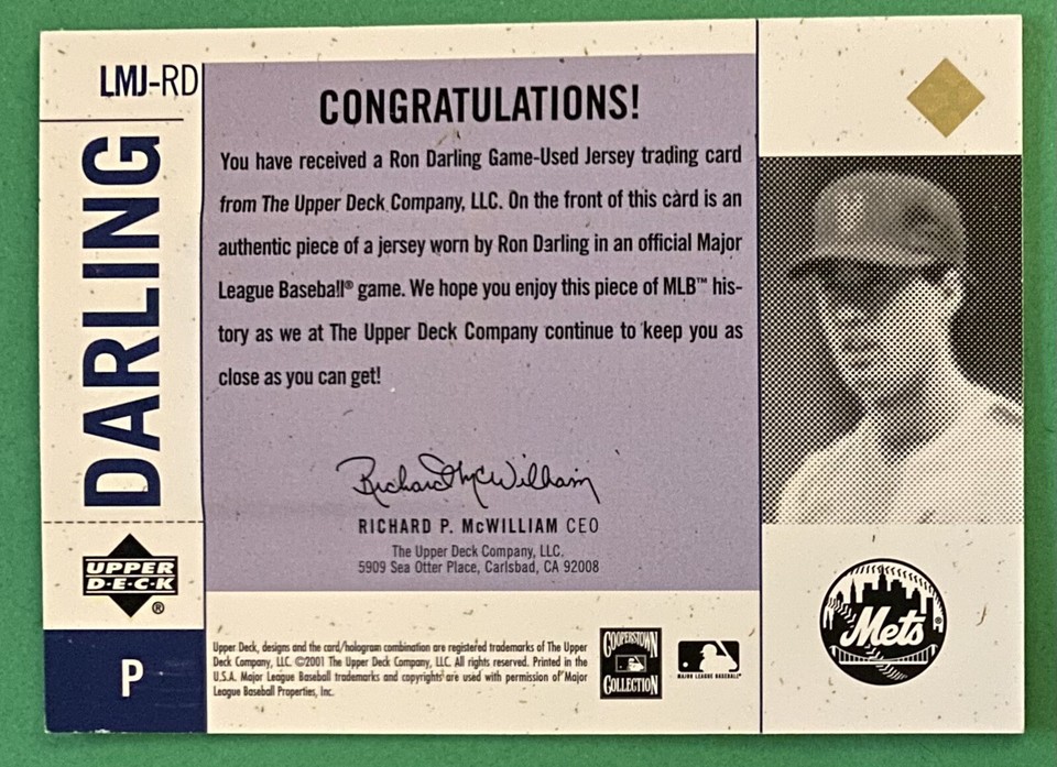 2001 Legends of New York Mets Legendary Game-Worn Jersey Gold /400 Ron ...