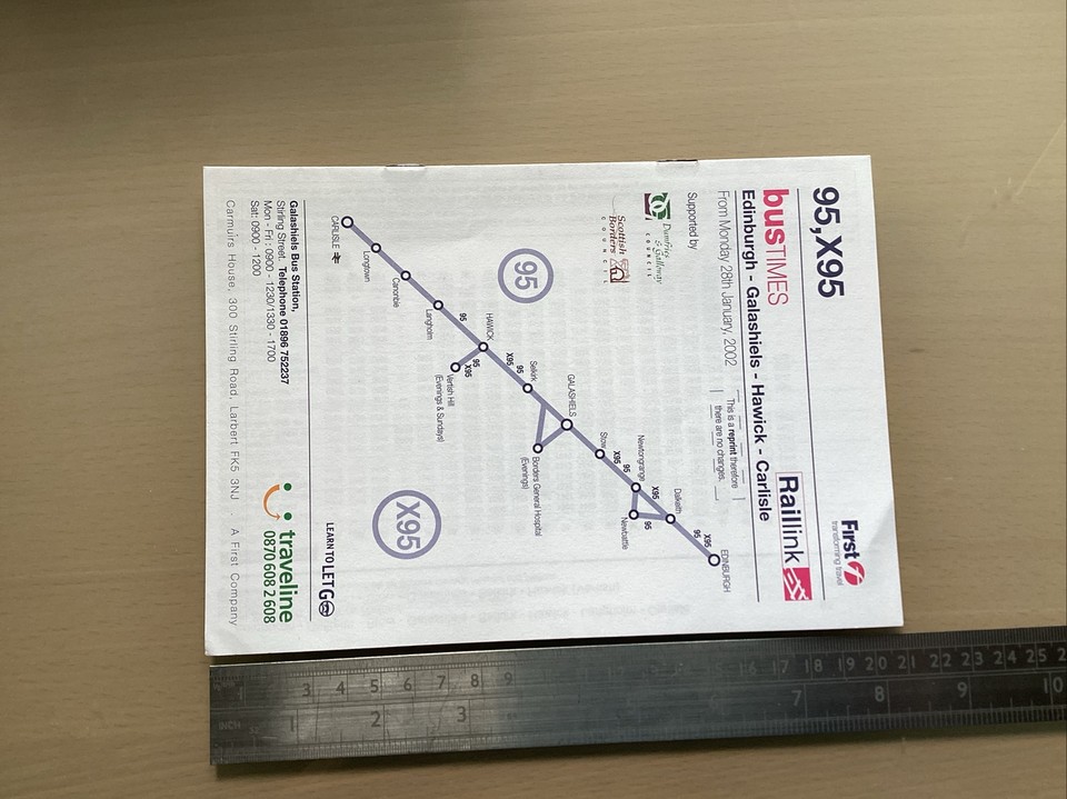 First Borders Edinburgh Scottish Bus Group Service 95 X95 Timetable ...