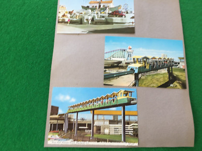 BLACKPOOL MONORAIL RAILWAY PLEASURE BEACH TRIO OF POSTCARDS ATTACHED TO ...
