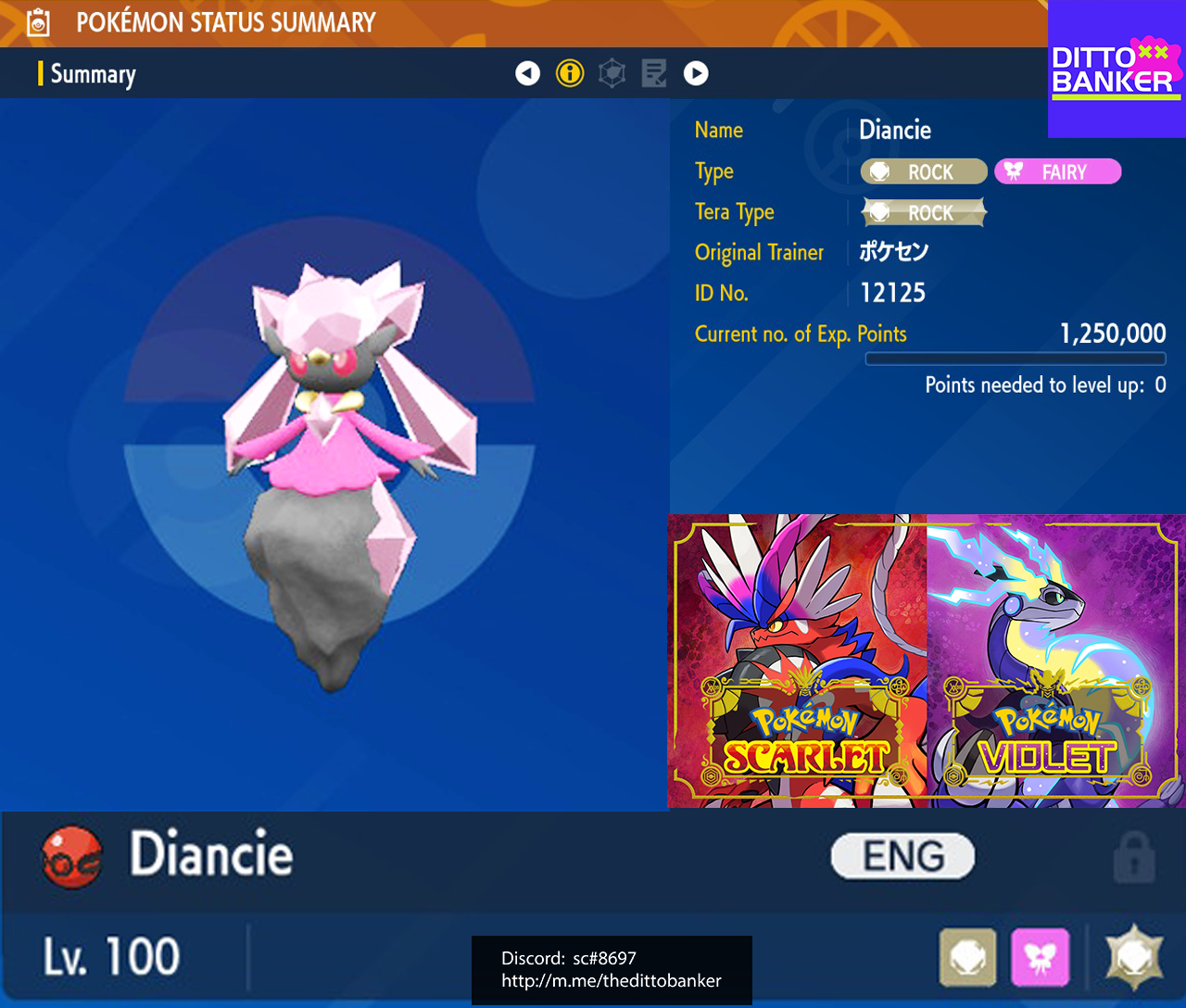Pokemon Scarlet/Violet SHINY DIANCIE Lv.100 LEGENDARY 6IV Hasty w ...