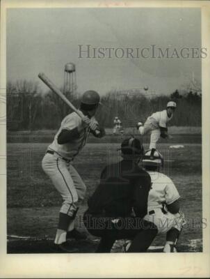 Press Photo Shaker HS Baseball pitcher throws ball to batter during ...