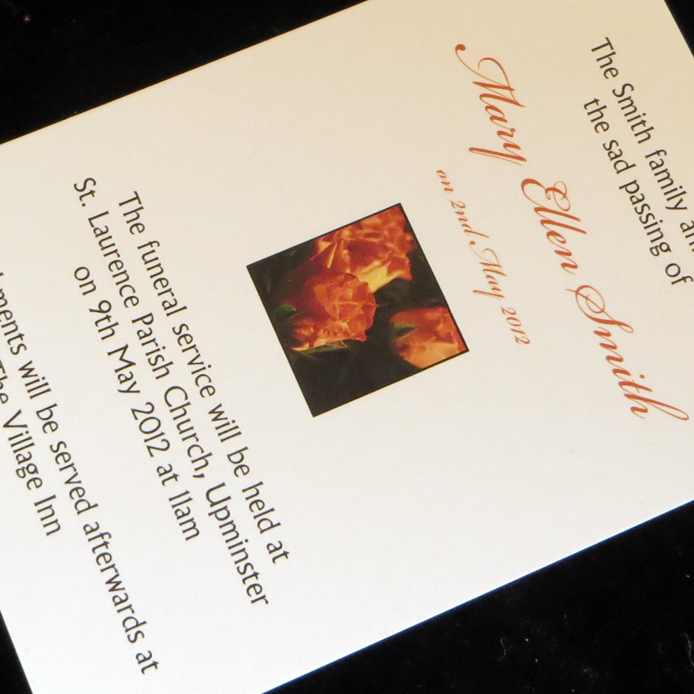 Personalised Funeral Announcement Bereavement Notification Cards with ...