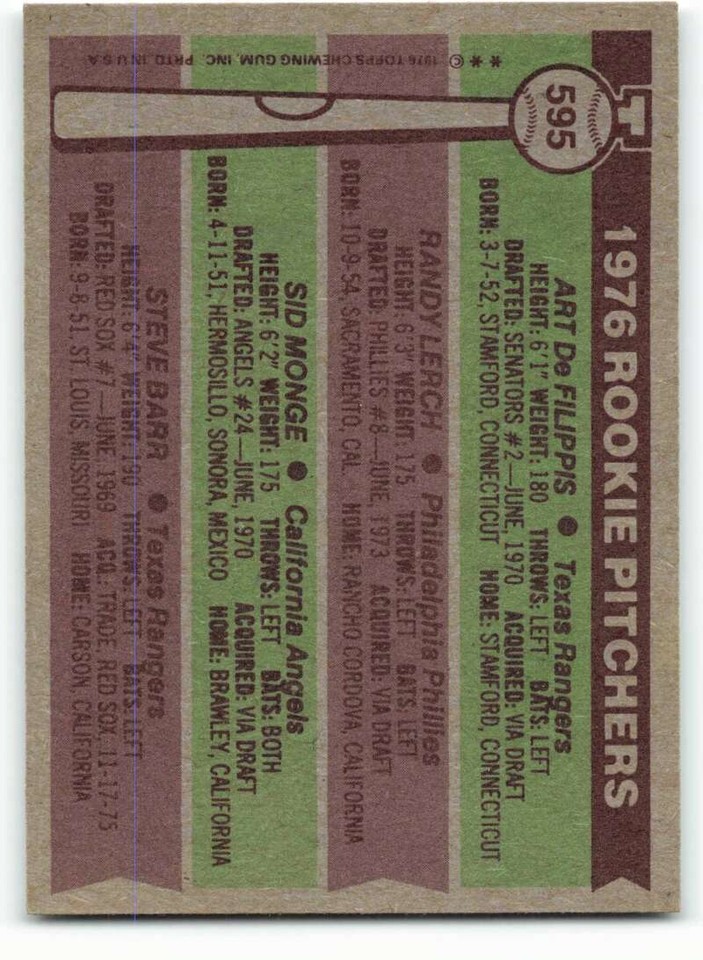 1976 Topps #595 Art DeFilippis/Randy Lerch/Sid Monge/Steve Barr EX/NM ...