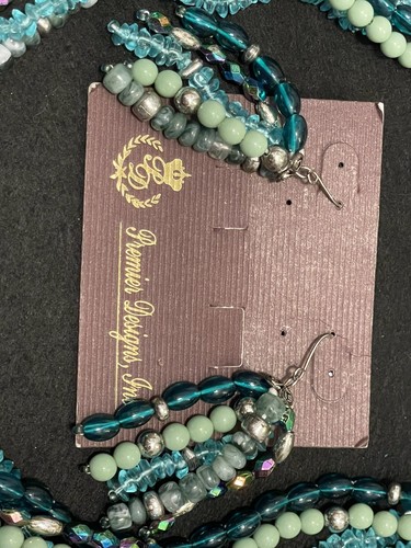 New PREMIER DESIGN NECKLACE And earrings -- WATERFALL Blue / Greens ...