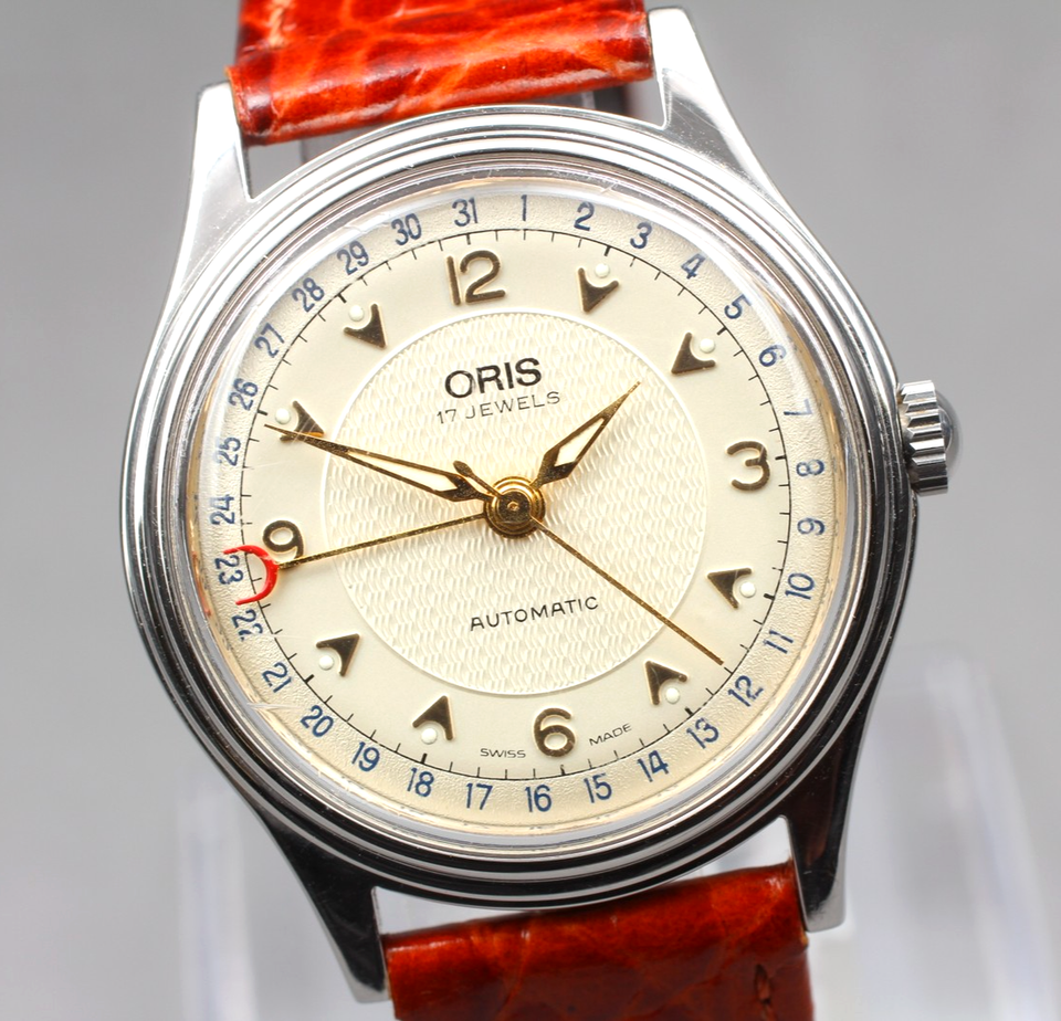 [Exc+5] Vintage Oris Pointer date 7403-40B Silver Ivory Dial 34mm AT Men's Watch | eBay