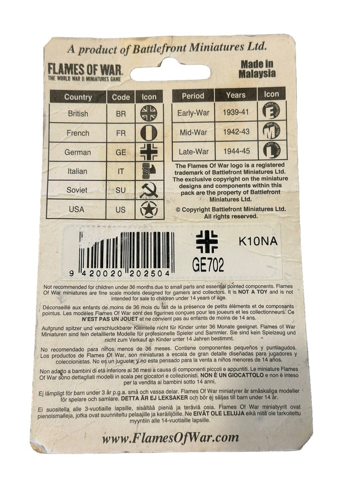 Flames Of War German Miniatures Grenadier Platoon GE702 NOS New ...