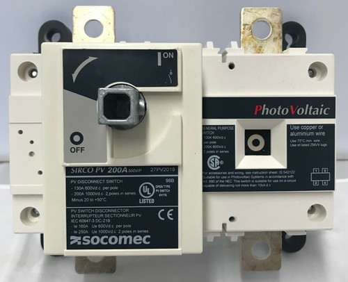 Socomec DC Disconnect Switch 27PV2019, SIRCO PV 2P 200A IEC60947-3 ...