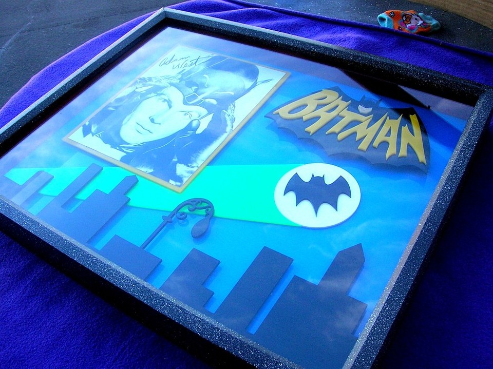 BATMAN 3D SIGN ART man cave SHADOWBOX frame 1966 TV series display Adam ...