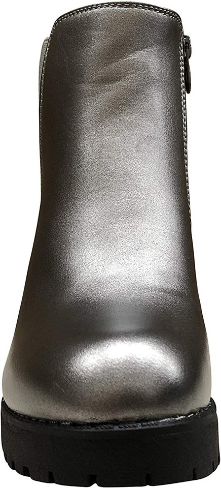 REFRESH CLUB-01 Pewter Elastic Panel Brown Slip On Chunky Heel Ankle ...