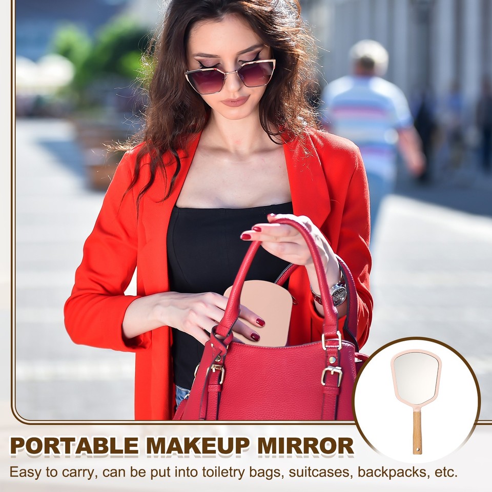 1 Pcs Hand Held Mirror, Wood Portable Hand Vanity Mirrors, Green(Fan ...