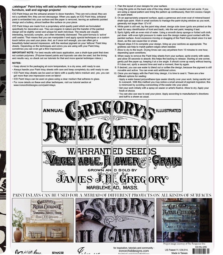 Iron Orchid Designs IOD RETIRED “GREGORYS CATALOGUE” Paint Inlay H2F ...