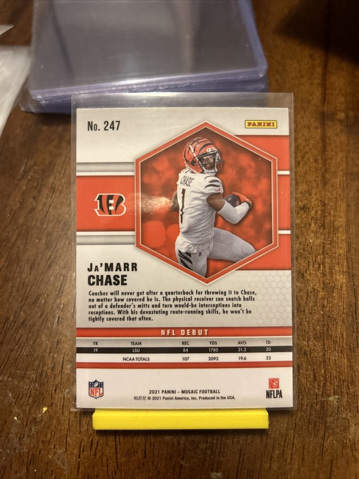 JaMarr Chase NFL Debut Rookie Card RC 2021 Mosaic Bengals #247 Ja'Marr ...